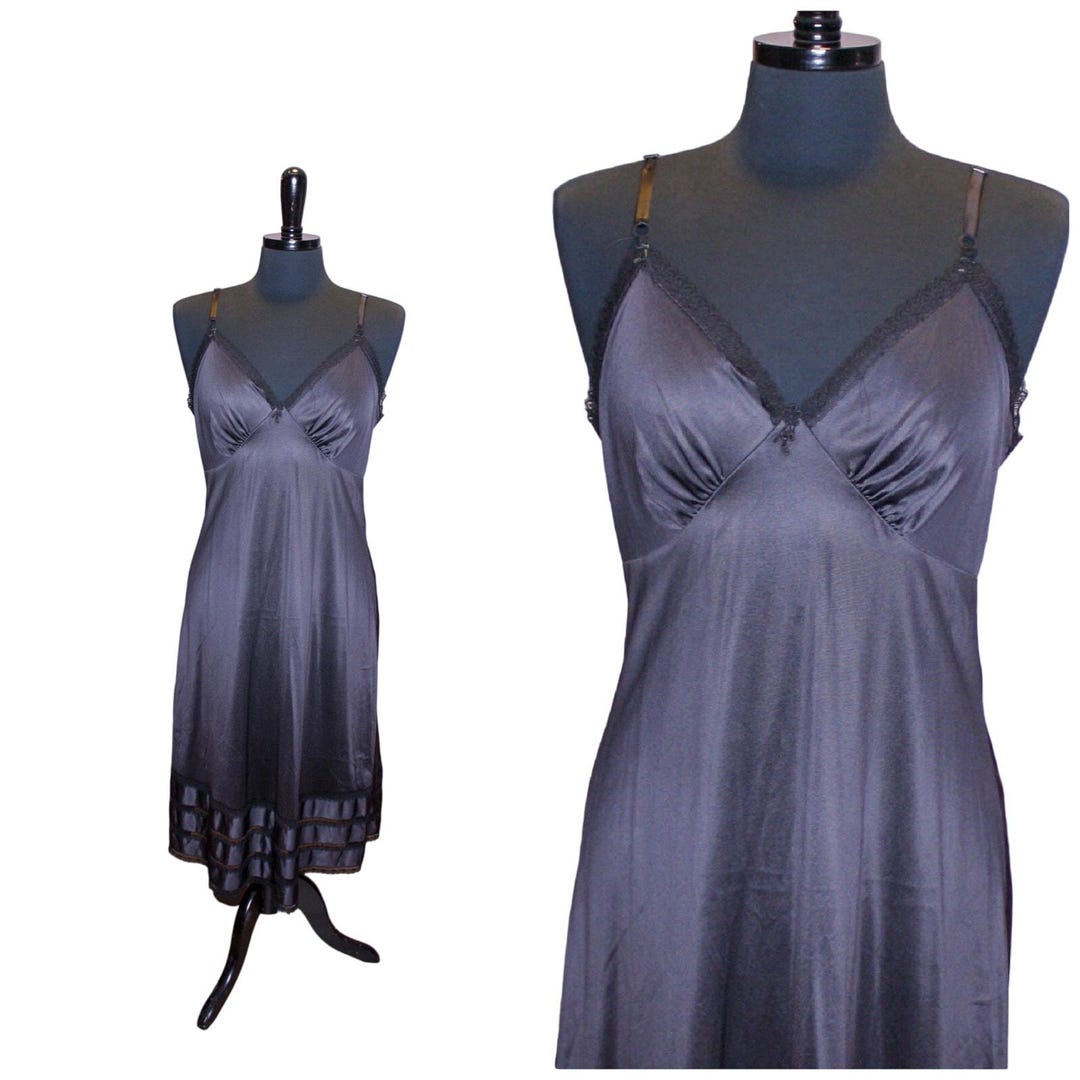 Vintage Sears Full Slip Black Nylon Lace Lingerie Slip Dress Nightgown ...
