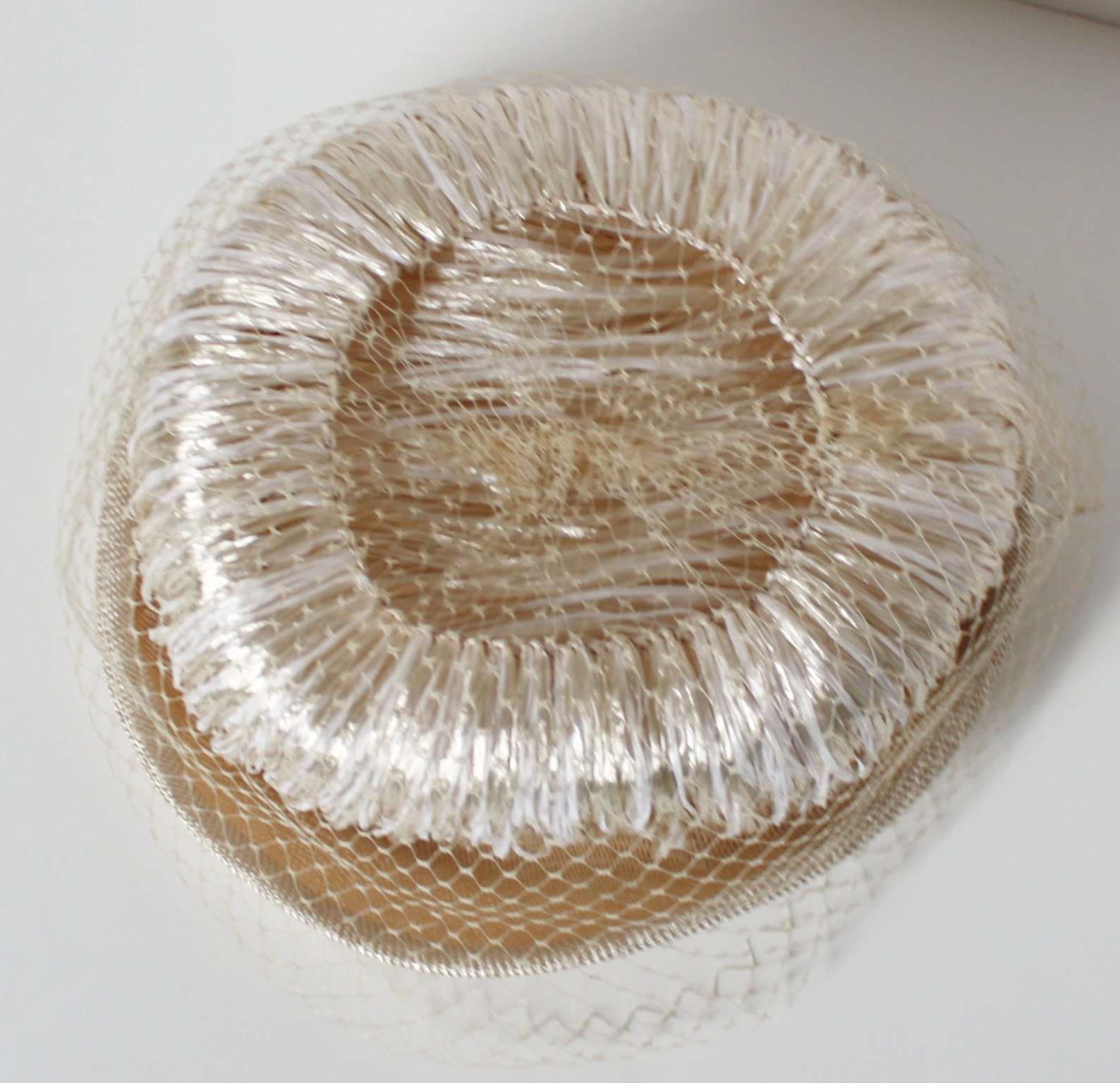 Vintage Women's Hat Tan off White Netting Metallic Straw Ribbon - Etsy