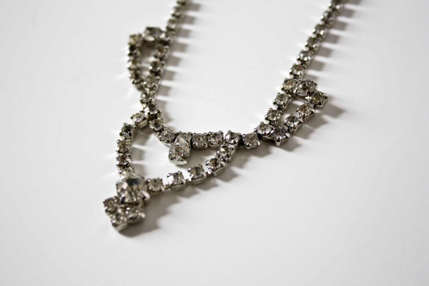 Vintage Clear Rhinestone Necklace Prong Set Art Deco Drop - Etsy