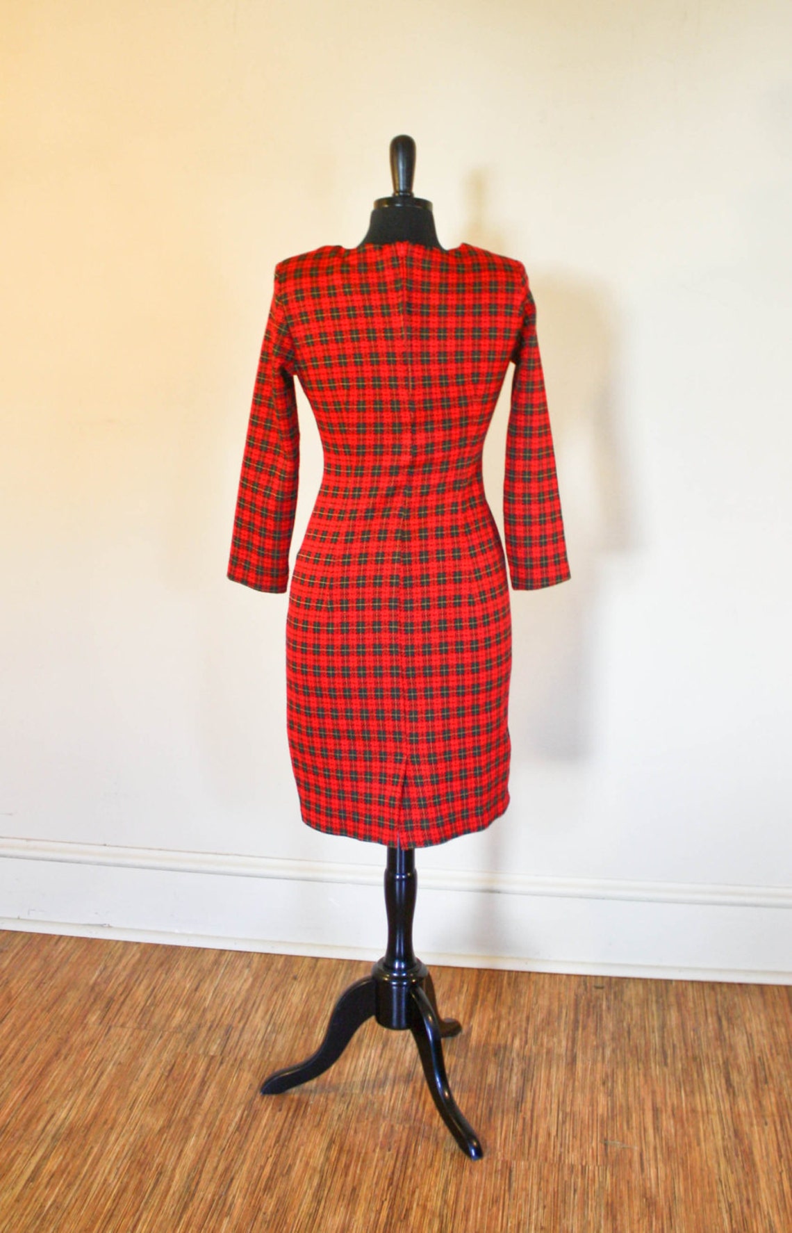 Vintage Red Plaid Dress Molly Malloy Petite 80s 90s Stretch Size Small ...