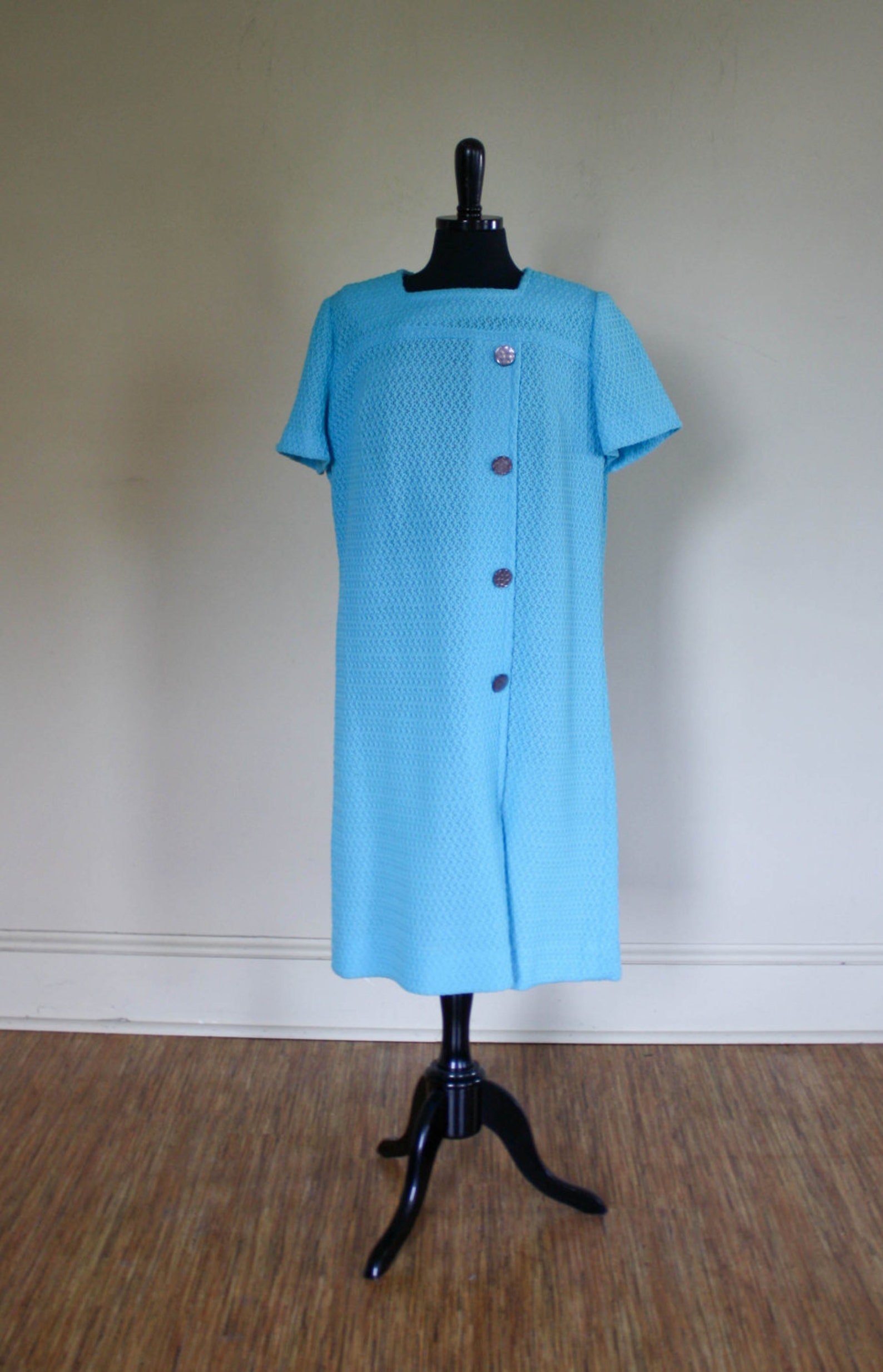 Vintage Blue House Dress Textured Weave Robins Egg Blue - Etsy