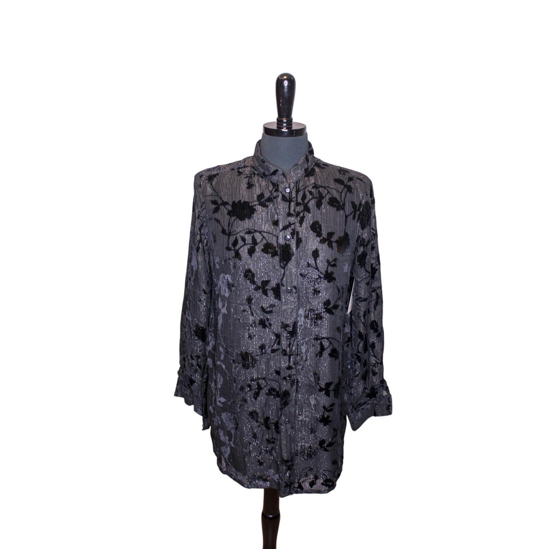 Vintage 90s Jaclyn Smith Blouse Black Burn Out Velvet Glitter Layered ...