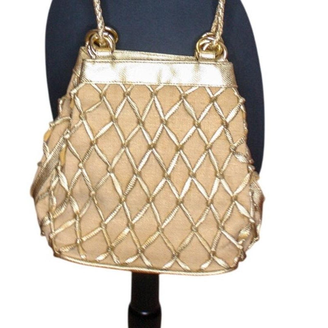 Vintage Tianni Gold Weave Bucket Bag Crossbody Purse Metallic Boho Glam ...