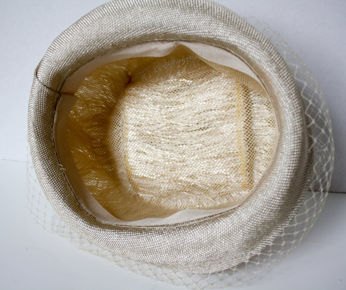 Vintage Women's Hat Tan off White Netting Metallic Straw Ribbon - Etsy