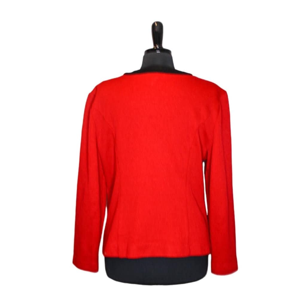 Vintage Jeffery & Dara Red Knit Jacket Top Black Plaid Trim Horsebit ...