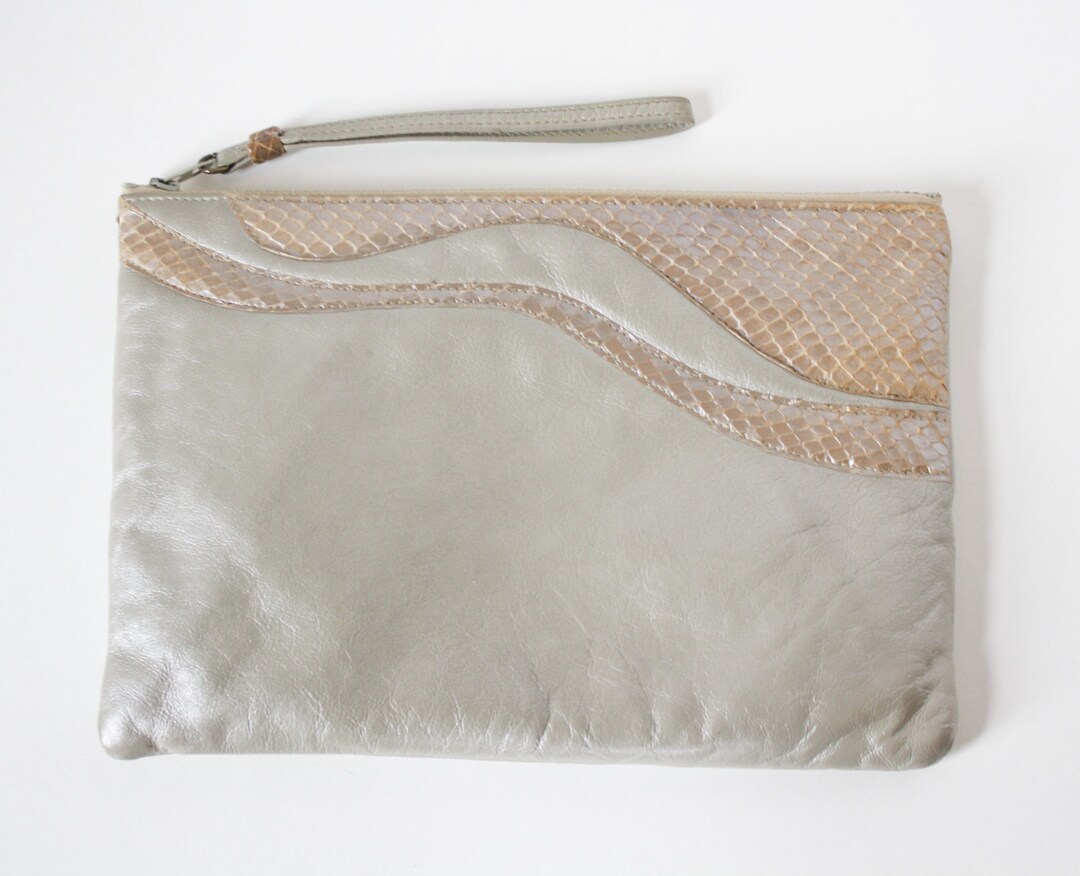 Vintage Ruth Saltz Handbag Leather Clutch Pearlescent Tan Grey ...