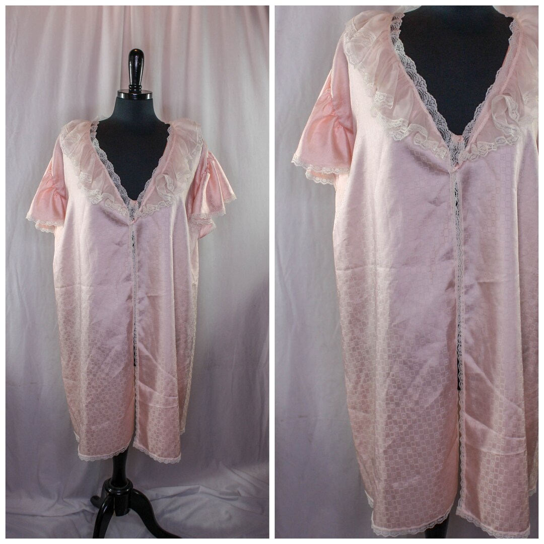 Vintage Jaclyn Smith Housecoat Robe Pink Ruffle Lace Trim Open Front ...