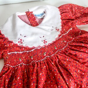 Vintage Rosey Kids Dress and Bloomers Set 3M Red Flowers Smocked White ...