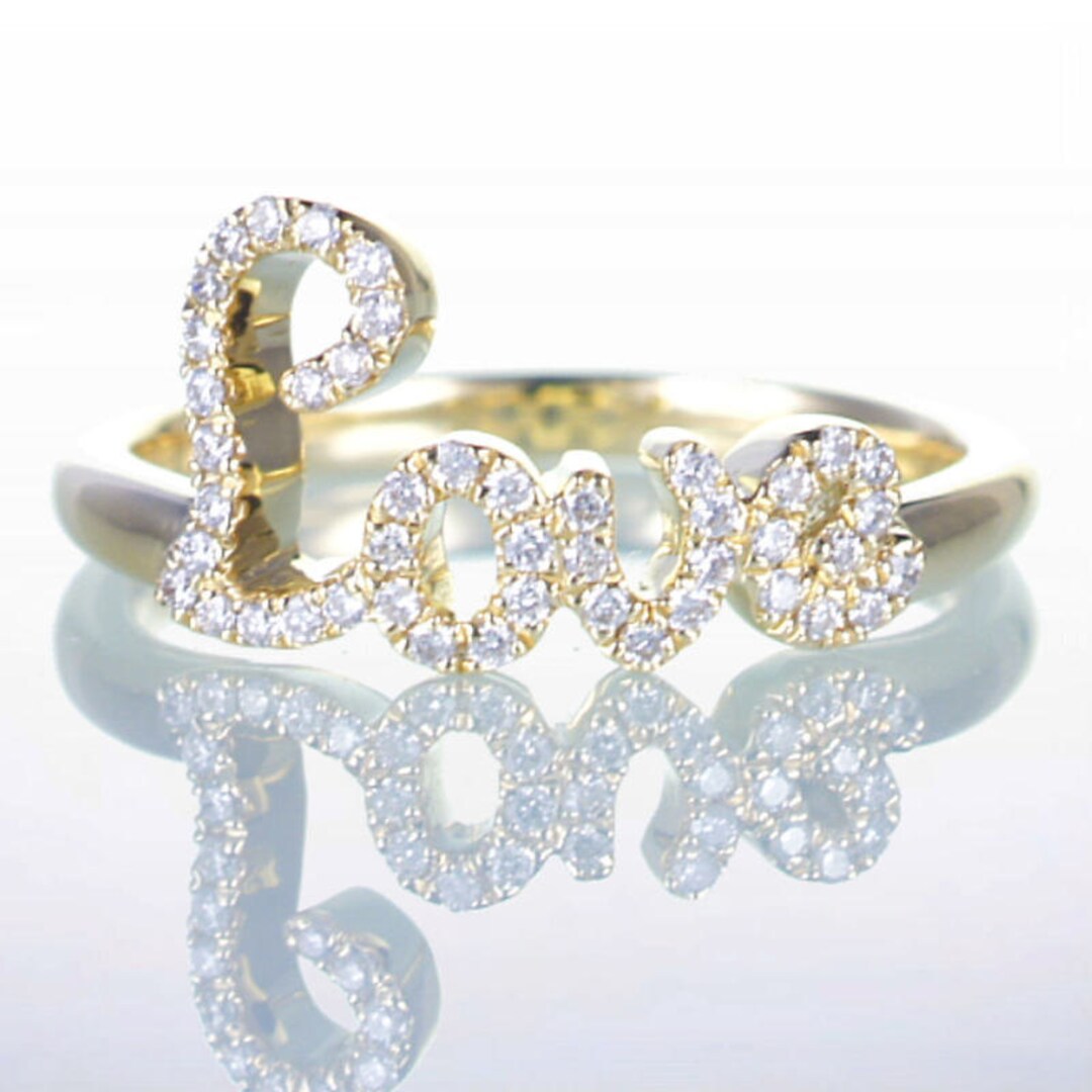 Yellow Gold Diamond LOVE Ring - Etsy