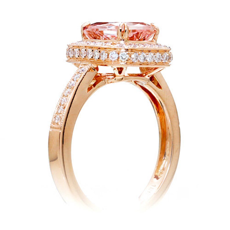 18k Rose Gold Cushion Cut Diamond Halo 9x7 Morganite Etsy