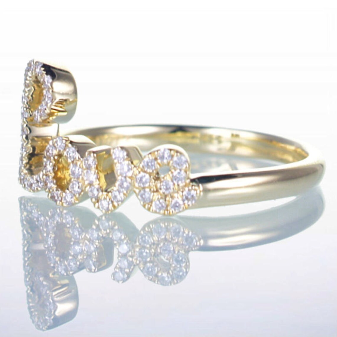 Yellow Gold Diamond LOVE Ring | Etsy