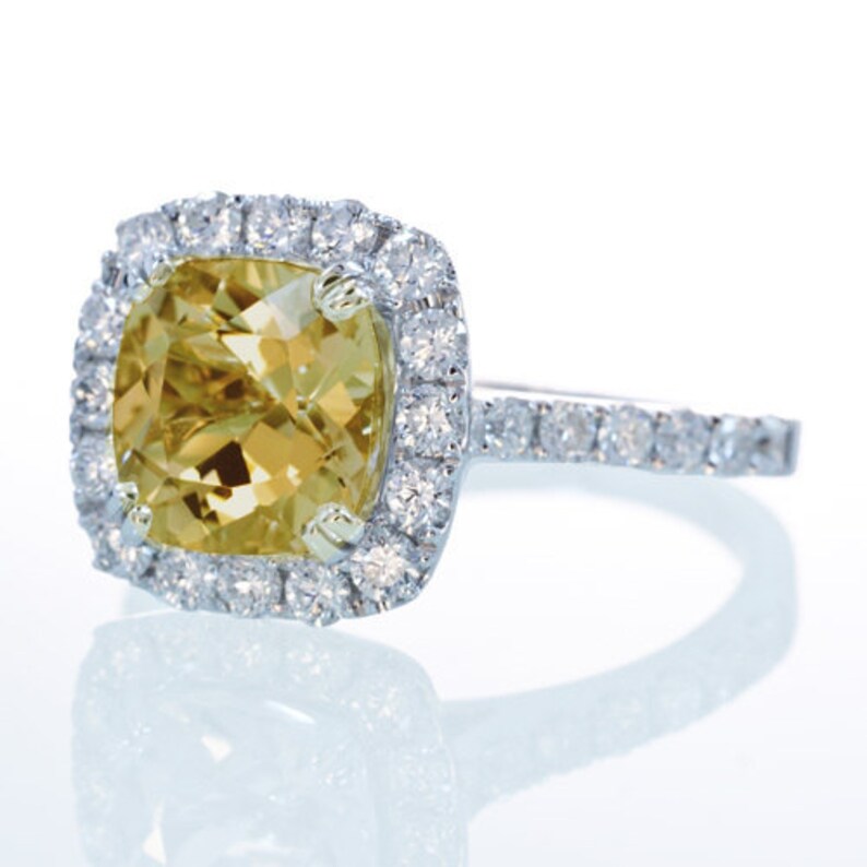 18K White Gold Heliodore Yellow Beryl Diamond Halo Cathedral - Etsy