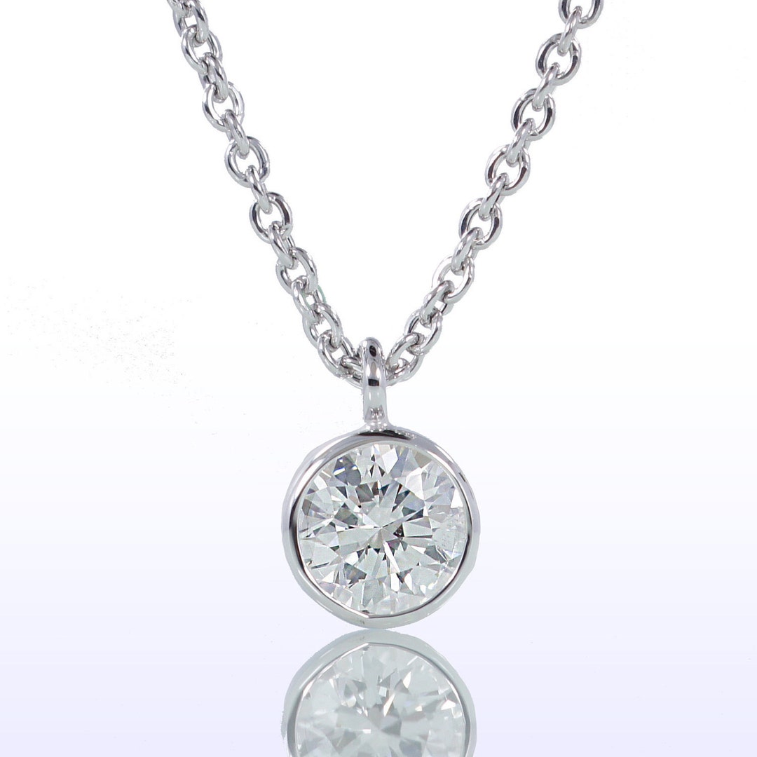 Classic Bezel Set Diamond Solitaire Pendant Necklace - Etsy