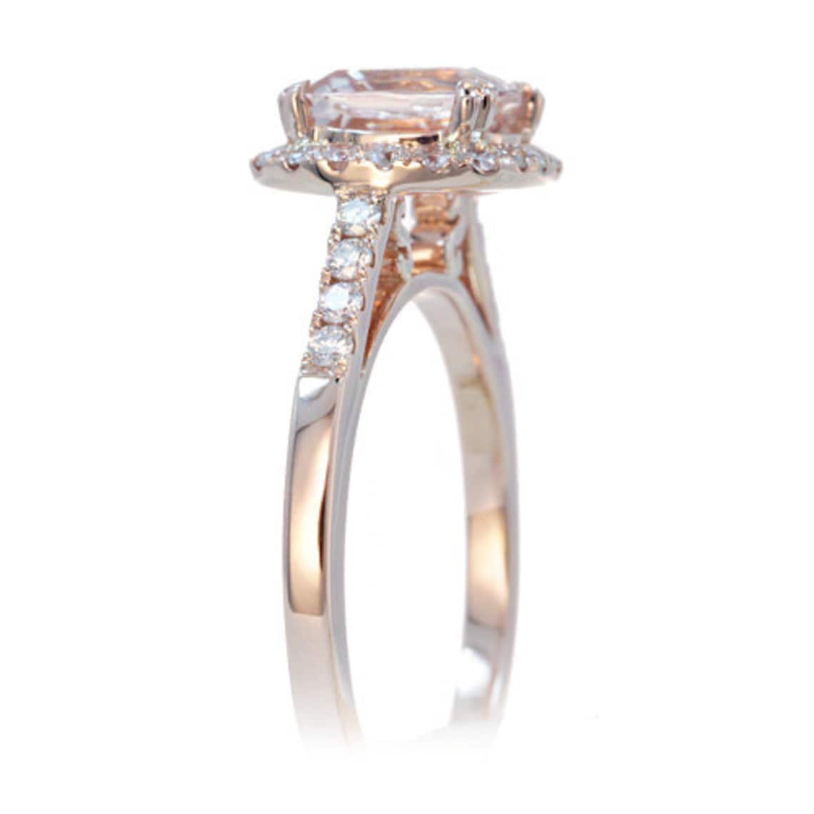 14k Rose Gold Cushion Cut Morganite Diamond Engagement Ring Etsy