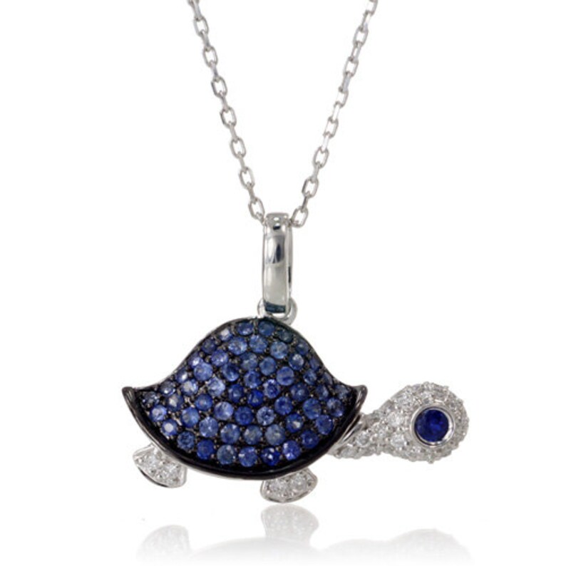 18 Karat White Gold Blue Sapphire Diamond Turtle Pendant | Etsy