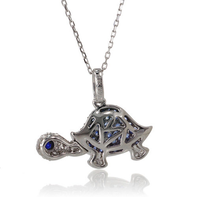 18 Karat White Gold Blue Sapphire Diamond Turtle Pendant | Etsy