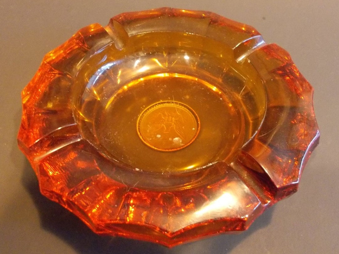 Vintage Amber Heavy Glass Ashtray - Etsy
