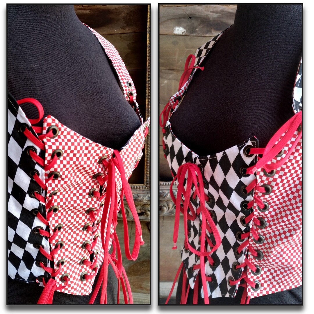 Black or Red Corset, Adjustable Sizes 8-12 Burlesque, Reversible ...