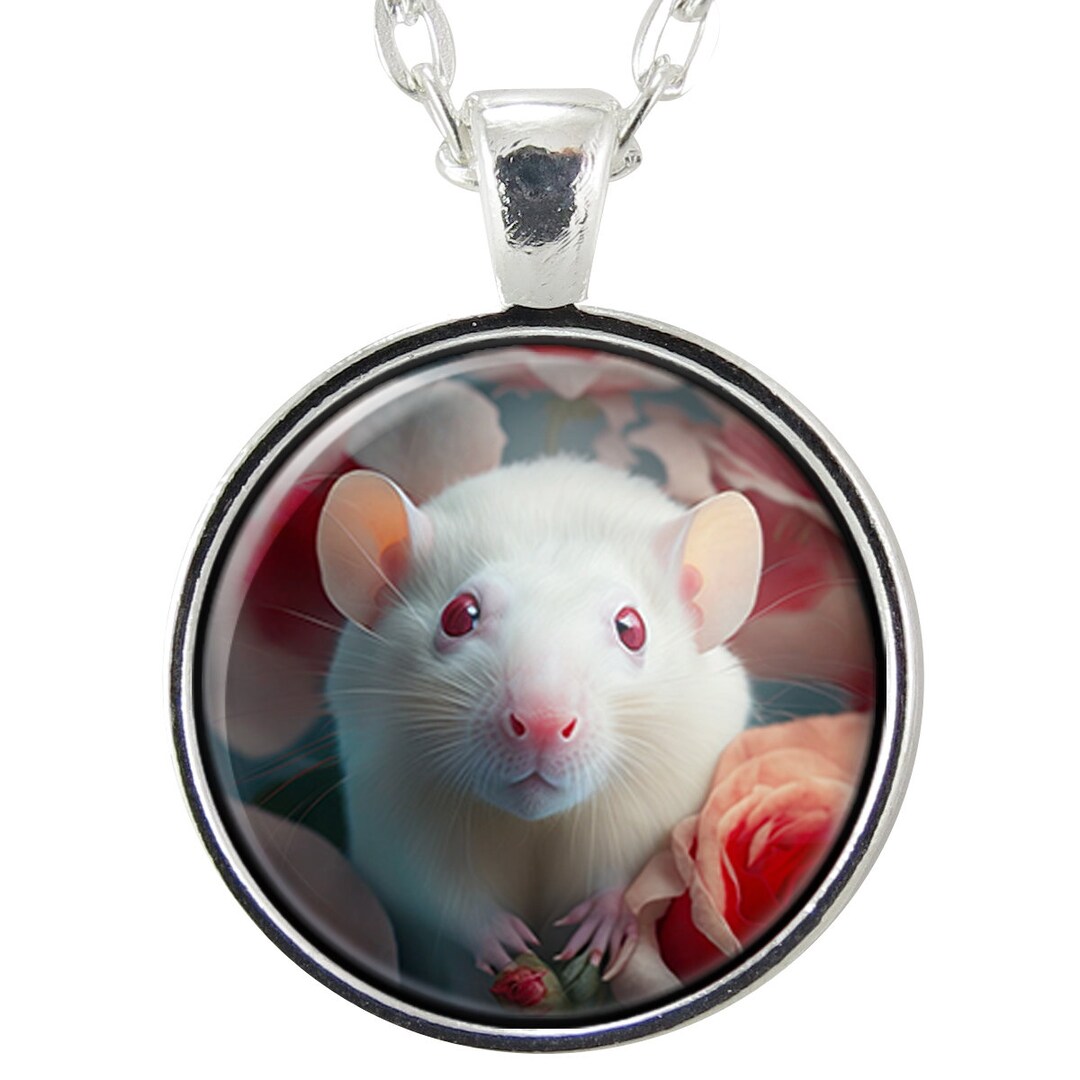 White Rat With Red Eyes Necklace Pendant, Mouse Lover Gifts for Her ...