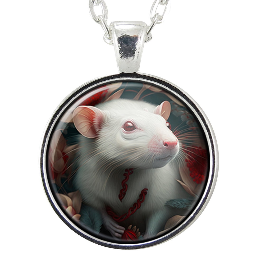 White Rat With Red Eyes Necklace Pendant, Mouse Lover Gifts for Her ...