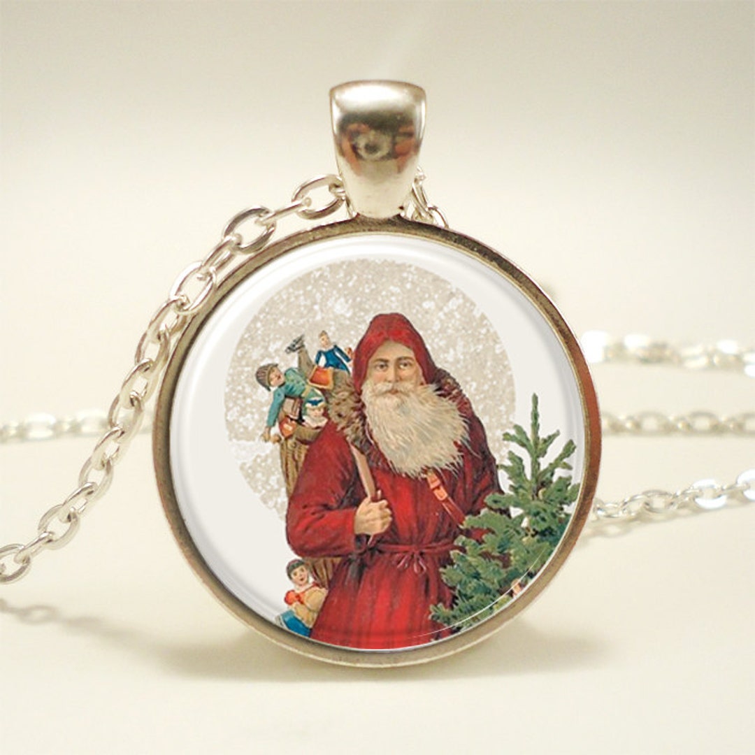 Santa Claus Christmas Necklace, Xmas Gift, Festive Holiday Jewelry ...