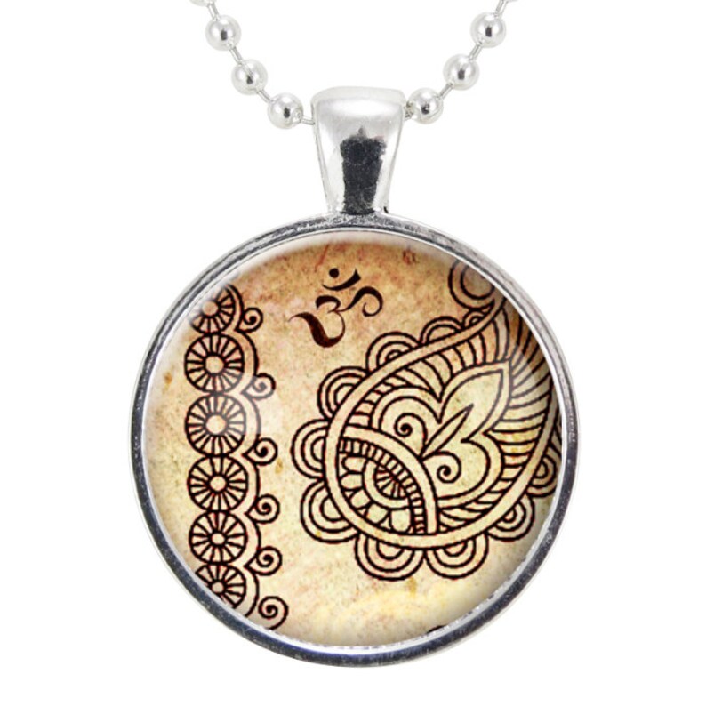 Om Necklace Henna Design Yoga Jewelry Om Charm Silver Plate - Etsy
