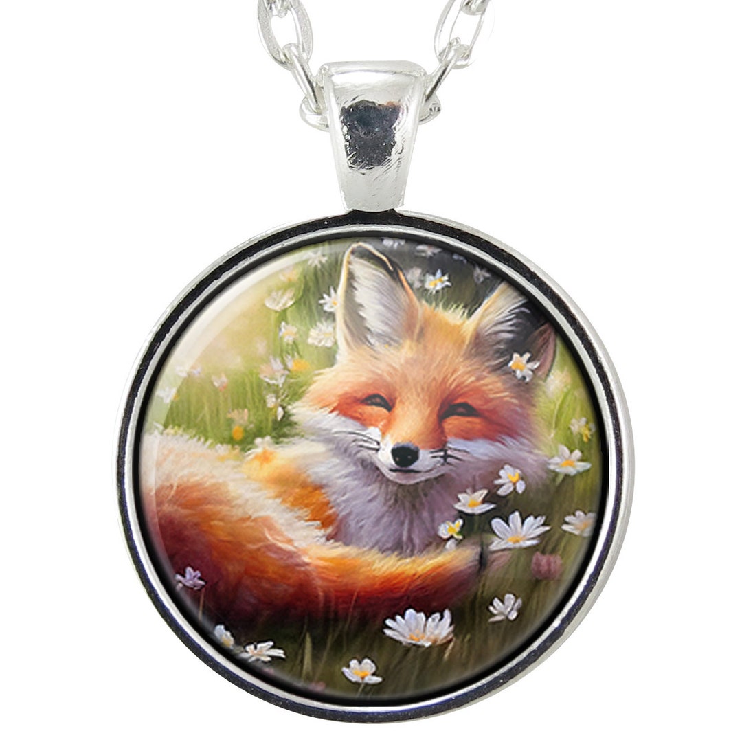 Red Fox Necklace, Handmade Illustrated Animal Pendant, Handcrafted ...