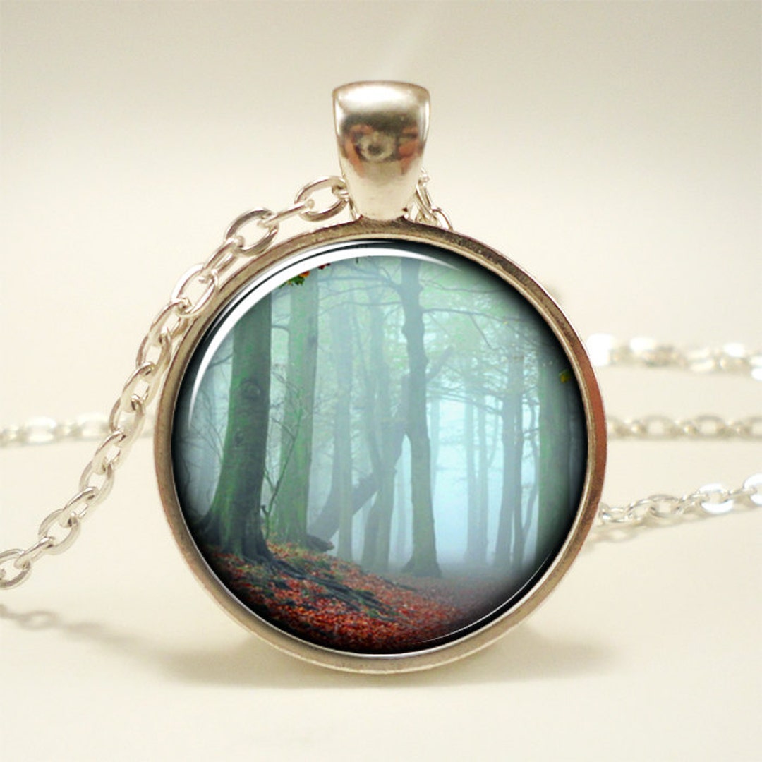 Woodland Tree Necklace Misty Forest in the Fog Pendant - Etsy