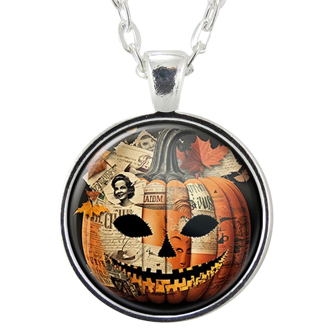 Pumpkin Necklace, Spooky Halloween Jack-o-lantern Pendant, Witch ...