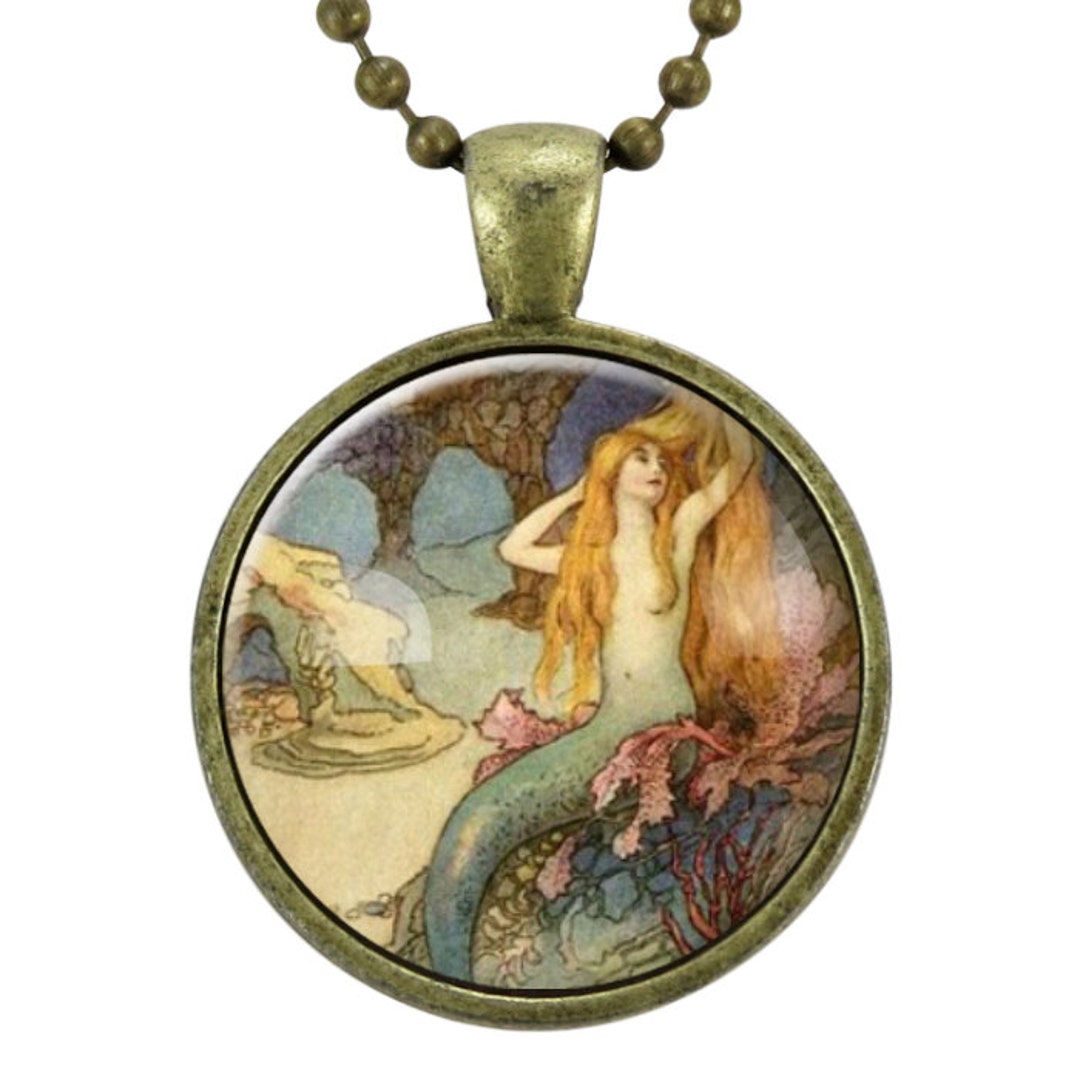 Mermaid Necklace, Mermaid Charm With Chain, Bronze - Etsy