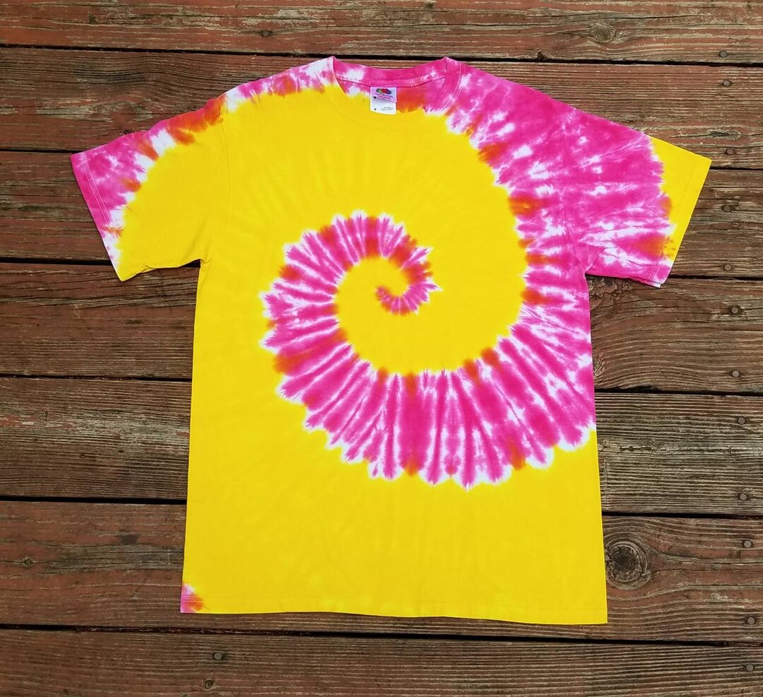 Adult Medium Yellow and Pink Tie Dye Shirt, Hippie Top, Mens Tie Dye ...