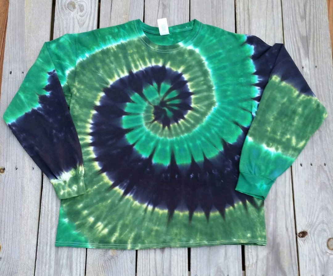 Adult Green and Black Tie Dye Long Sleeve T-shirt, S M L XL XXL, Mens ...