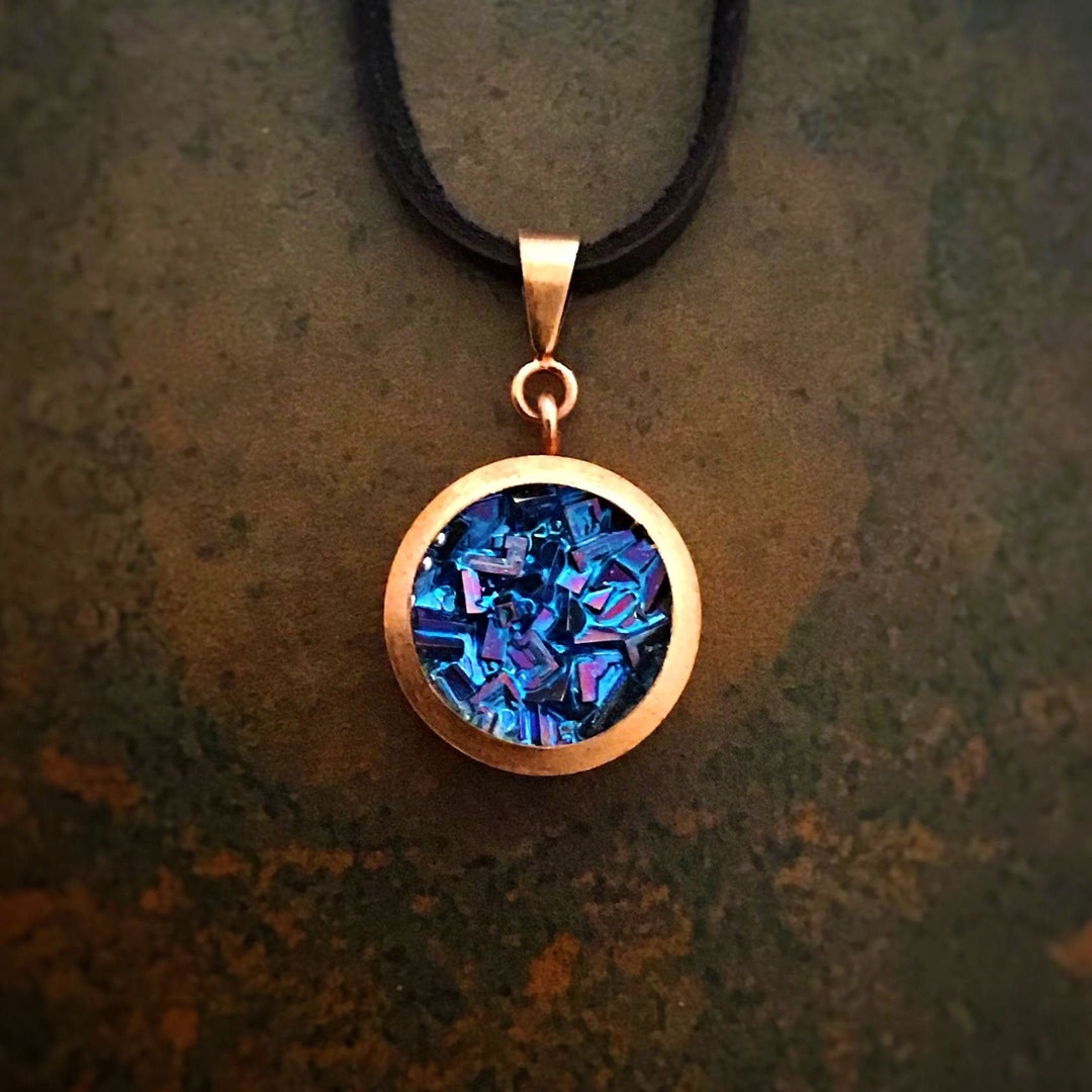Blue Bismuth Crystal Necklace in Copper Bezel With Optional Celestial ...