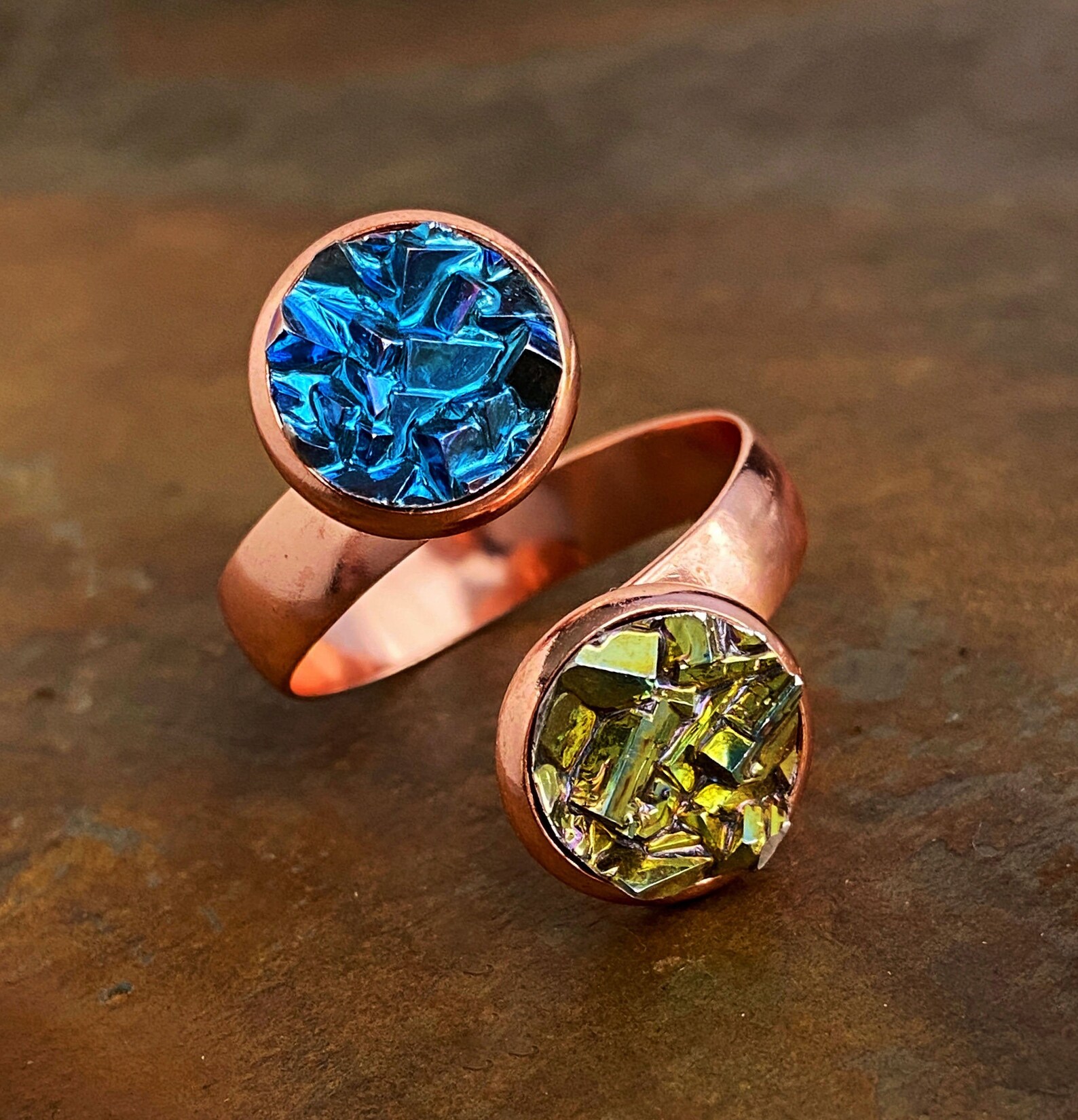 Sun and Moon Bismuth Crystal Ring - Copper Tone Jewelry - Etsy