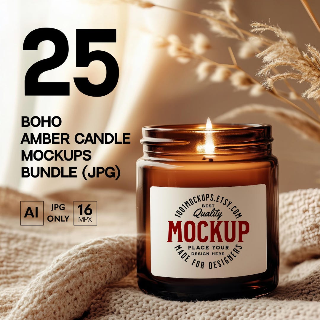 25 Boho Amber Candle Mockups Bundle (JPG), Scented Candle Jar Templates ...