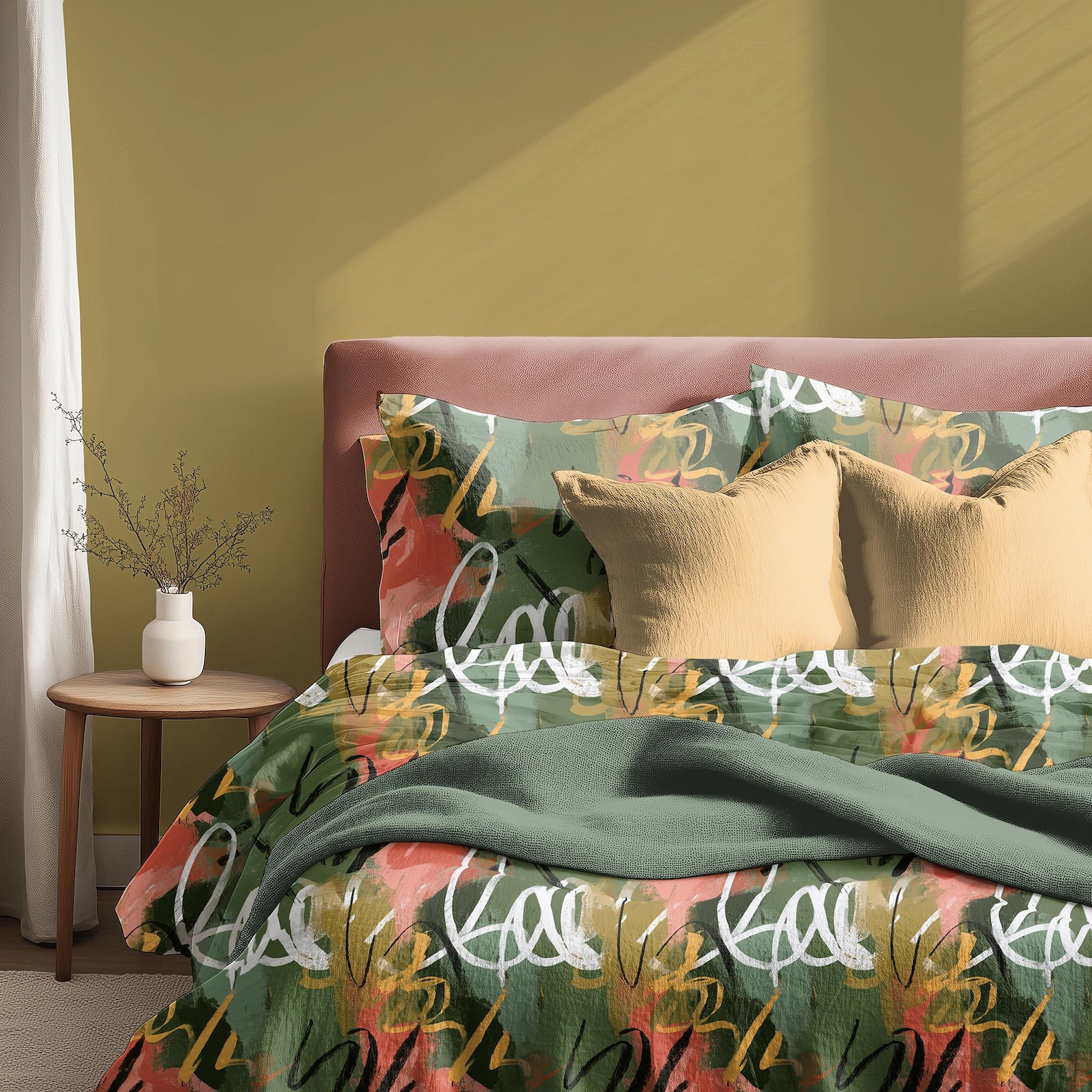 Bed Linen Mockup (PSD Smart Object), Realistic Bedding Fabric Pattern ...