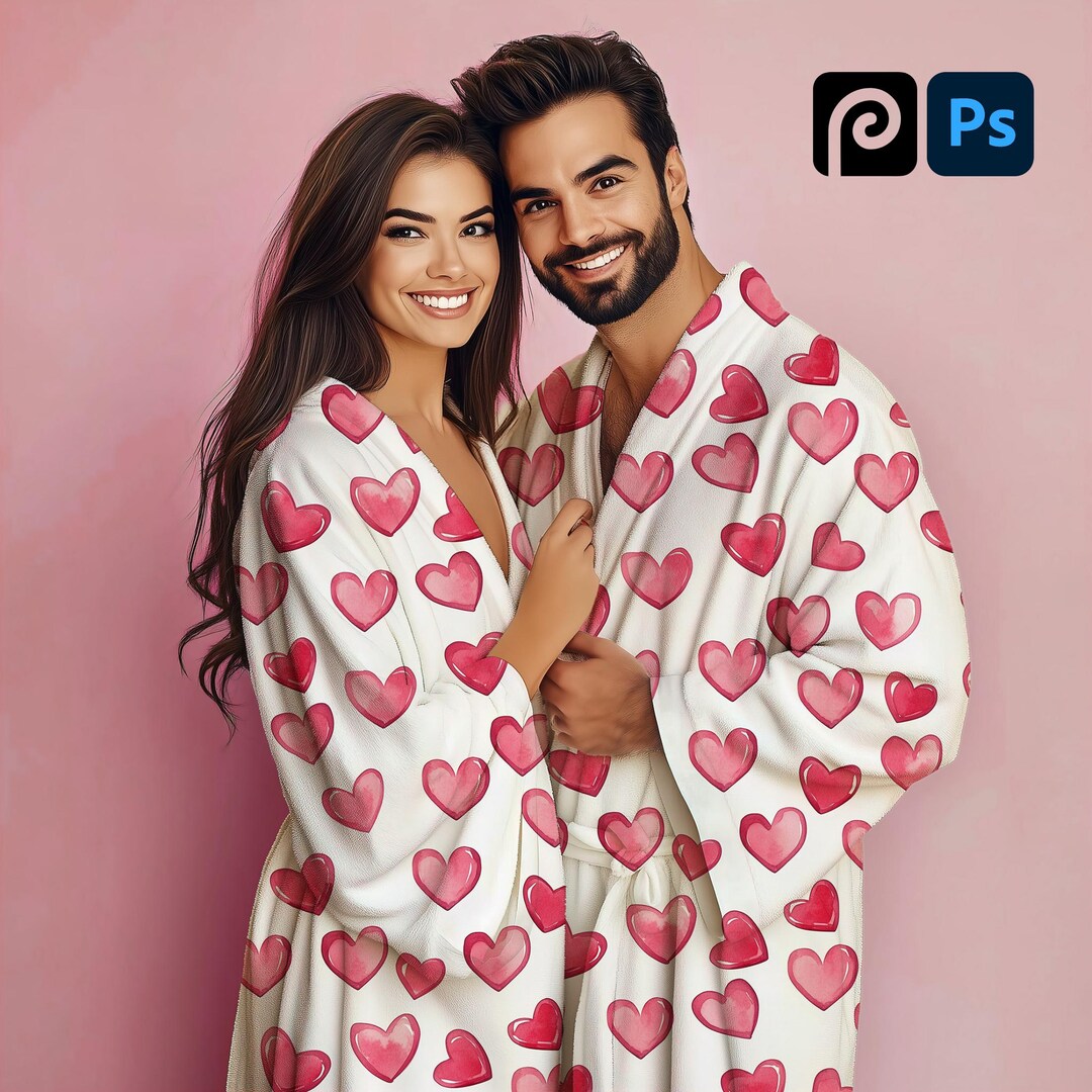 Couple Bath Robes Mockup, Valentine's Day Matching Fabric Mock-up (PSD ...