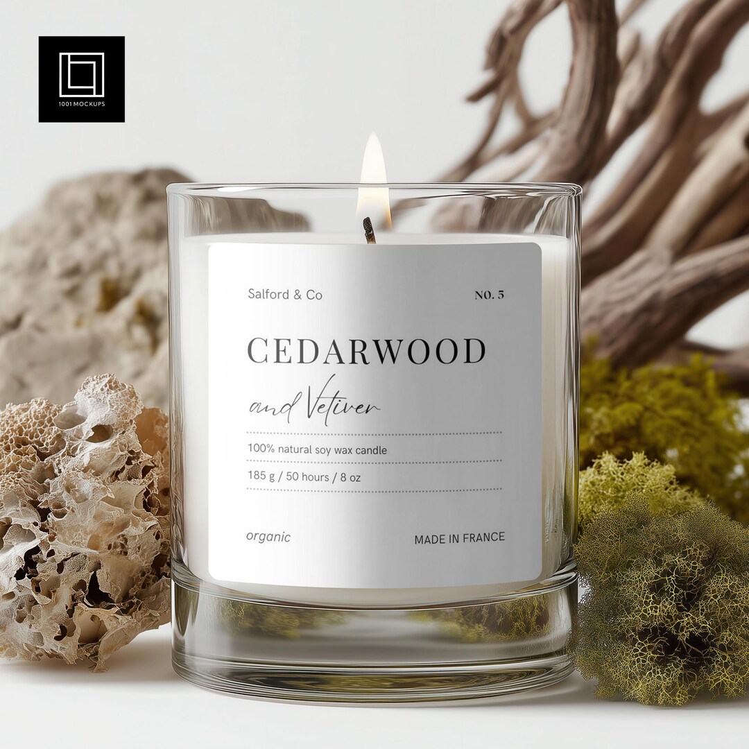 Clear Glass Candle Mockup for Any Label Size (PSD), Adjustable Scented ...