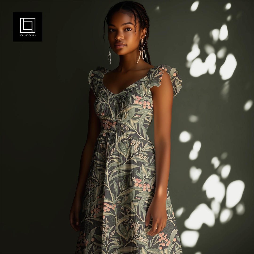 Long Dress Mockup (PSD+JPG) on African-american Female Model, Fabric ...