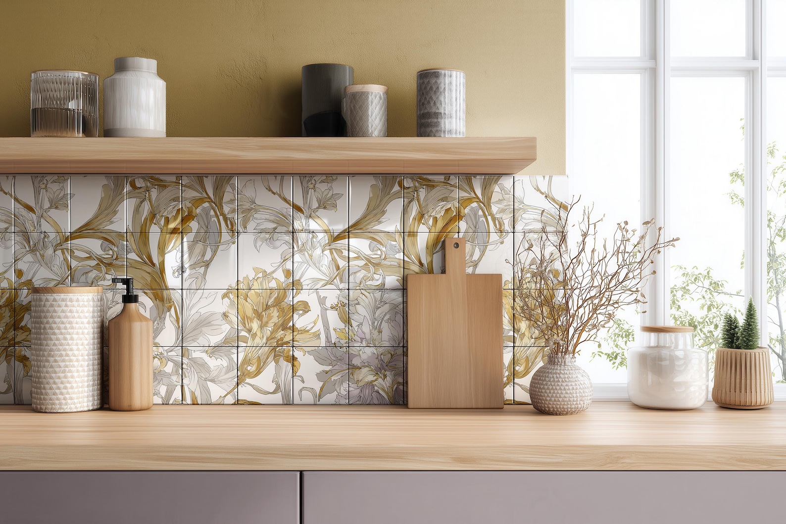 Editable Kitchen Tiled Wall Mockup (PSD), Minimal Glossy Ceramic Tiling ...