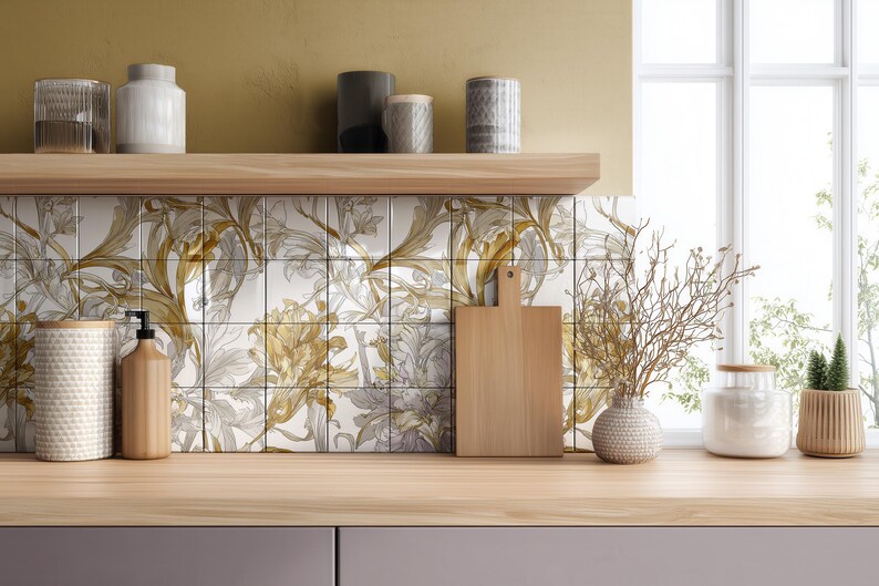 Editable Kitchen Tiled Wall Mockup (PSD), Minimal Glossy Ceramic Tiling ...