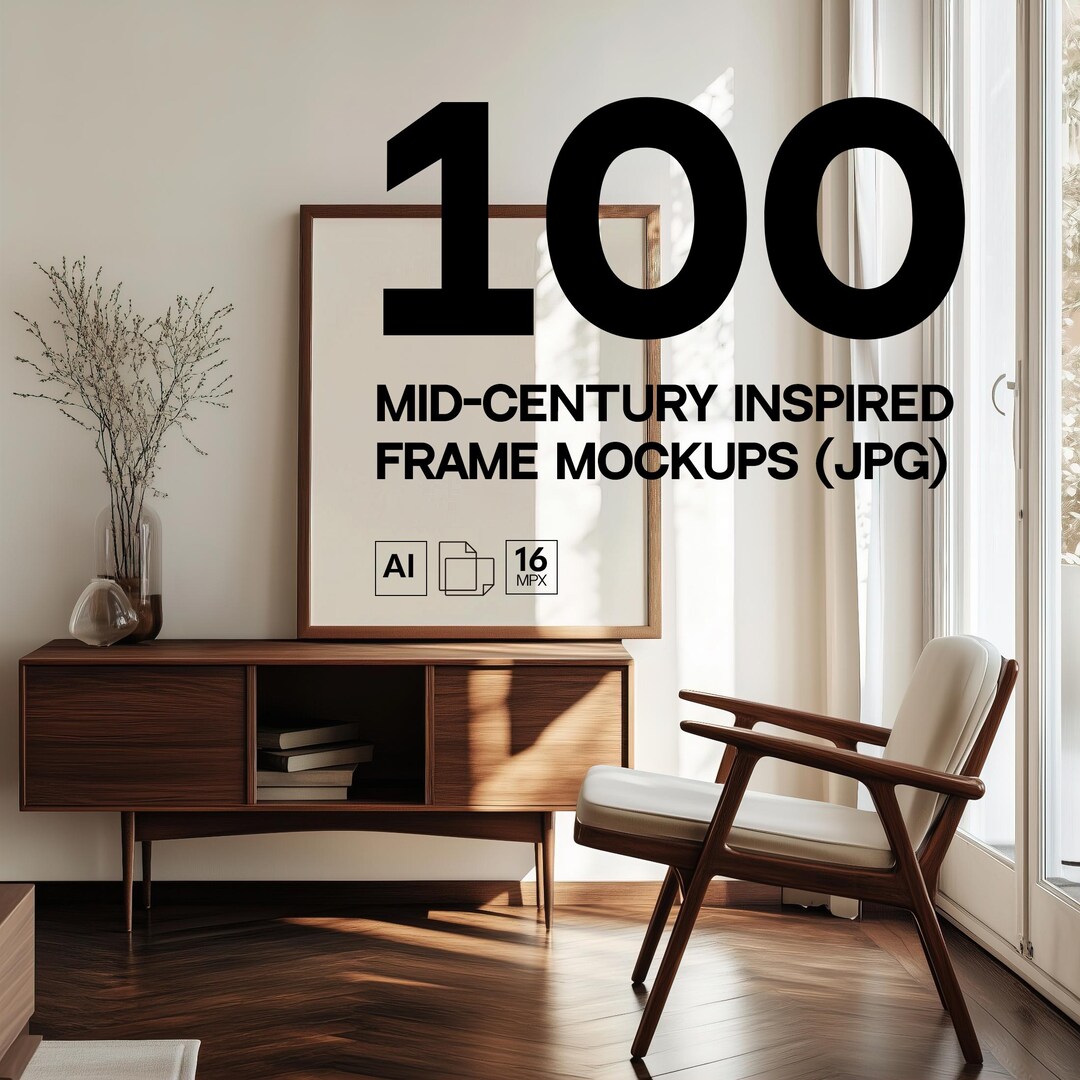 100 Mid-century Modern Wall Art Frame Mockup Bundle JPG, Vintage ...