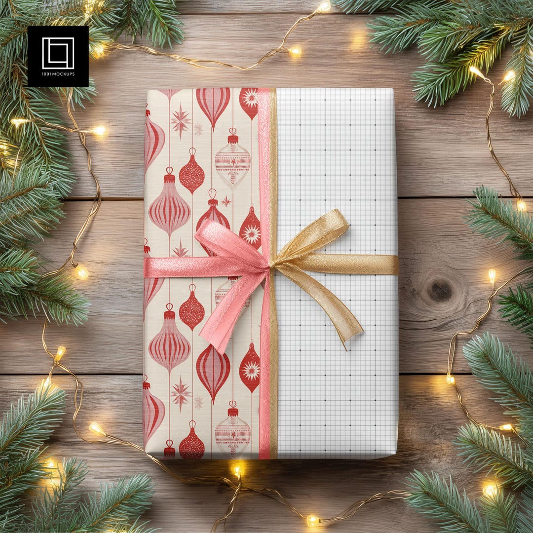 Christmas Wrapping Paper & Gift Box Digital Mockup | Editable Ribbon ...
