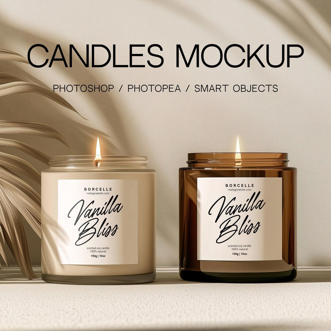 Two Candles Mockup (PSD Smart Object), Amber + Clear Glass Jar Couple ...