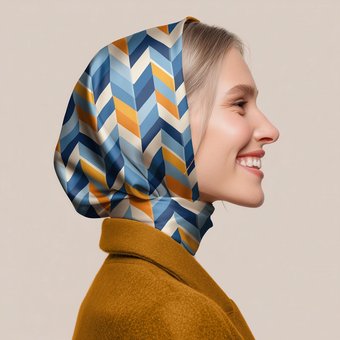 Silk Headscarf Mockup on Female Model | Editable Scarf Design ...