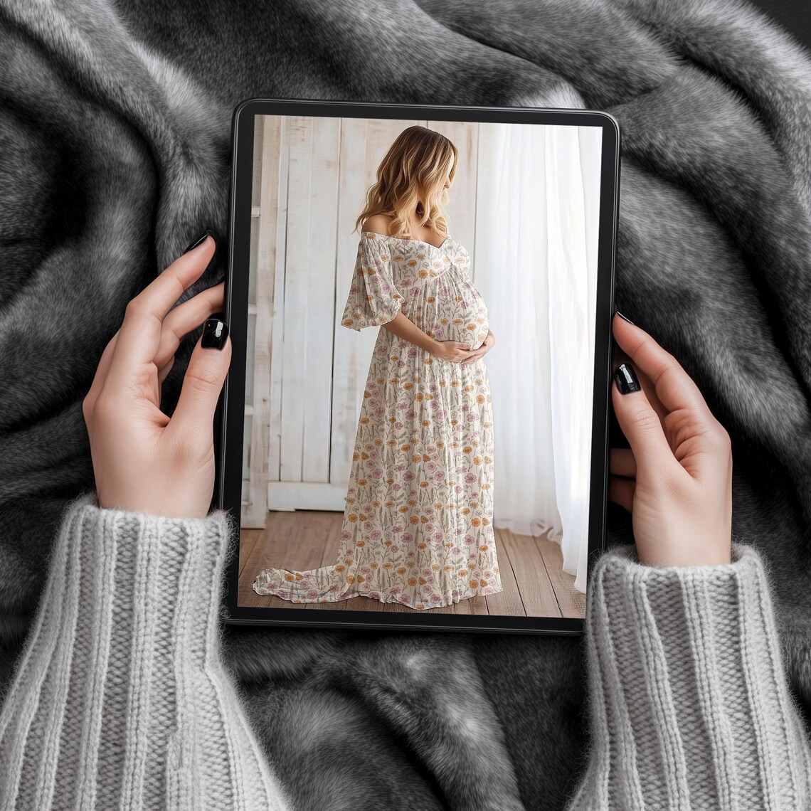 Maternity Maxi Dress Mockup (PSD), Fabric Mother-to-be Model Mock-up ...