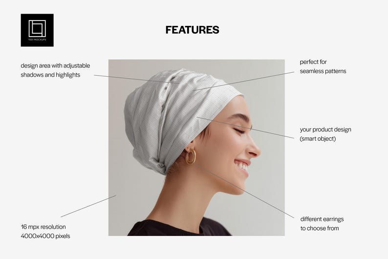 Cotton Scarf Turban Mockup | Female Model Styling Template | Selectable ...