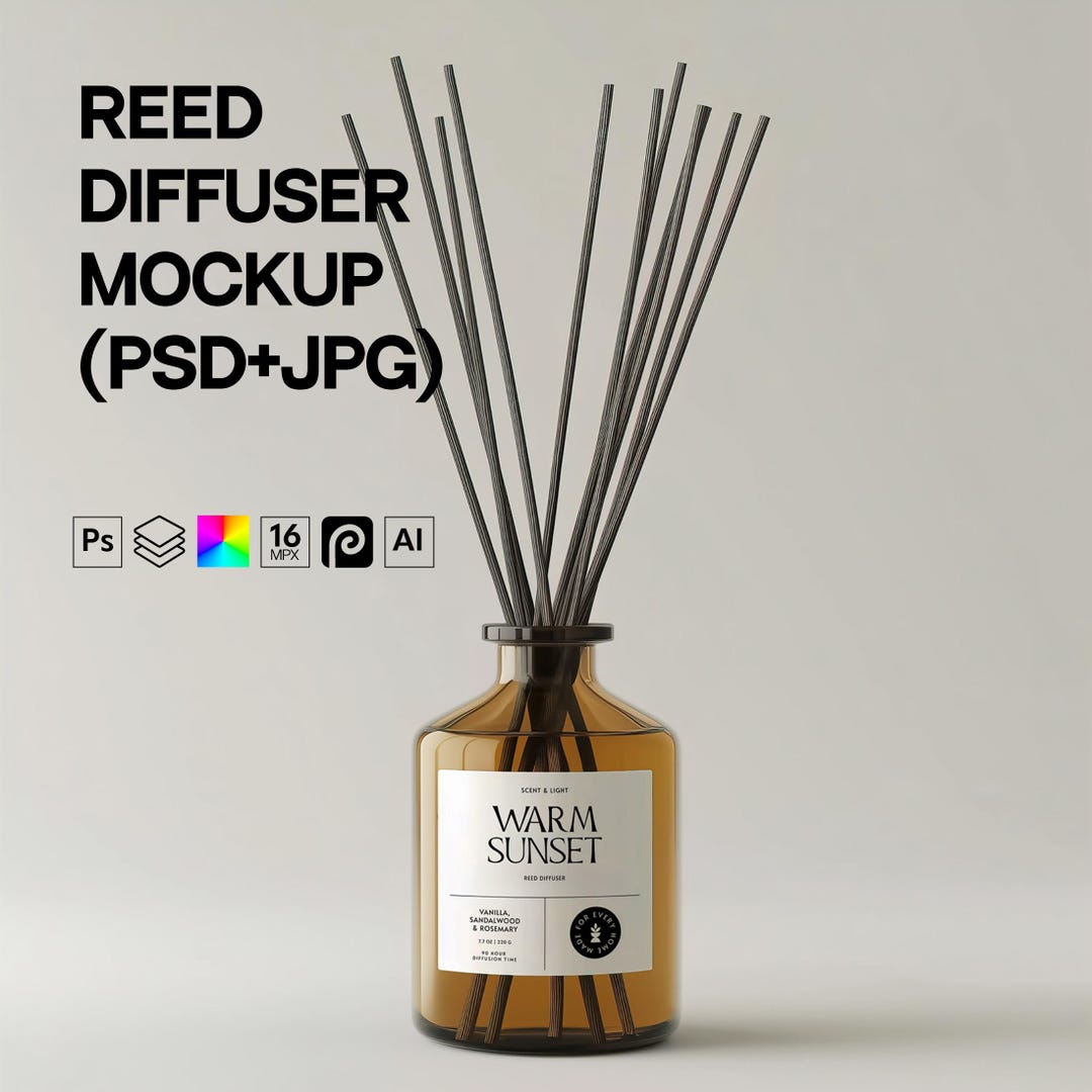 Studio Reed Diffuser Mockup layered PSDJPG, Editable Scented Oil Bottle ...