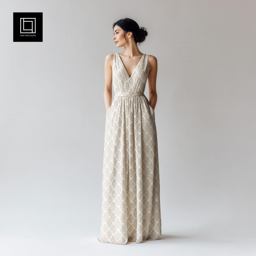 Sleeveless Maxi Dress Mockup | Female Model Studio Photo | Editable ...