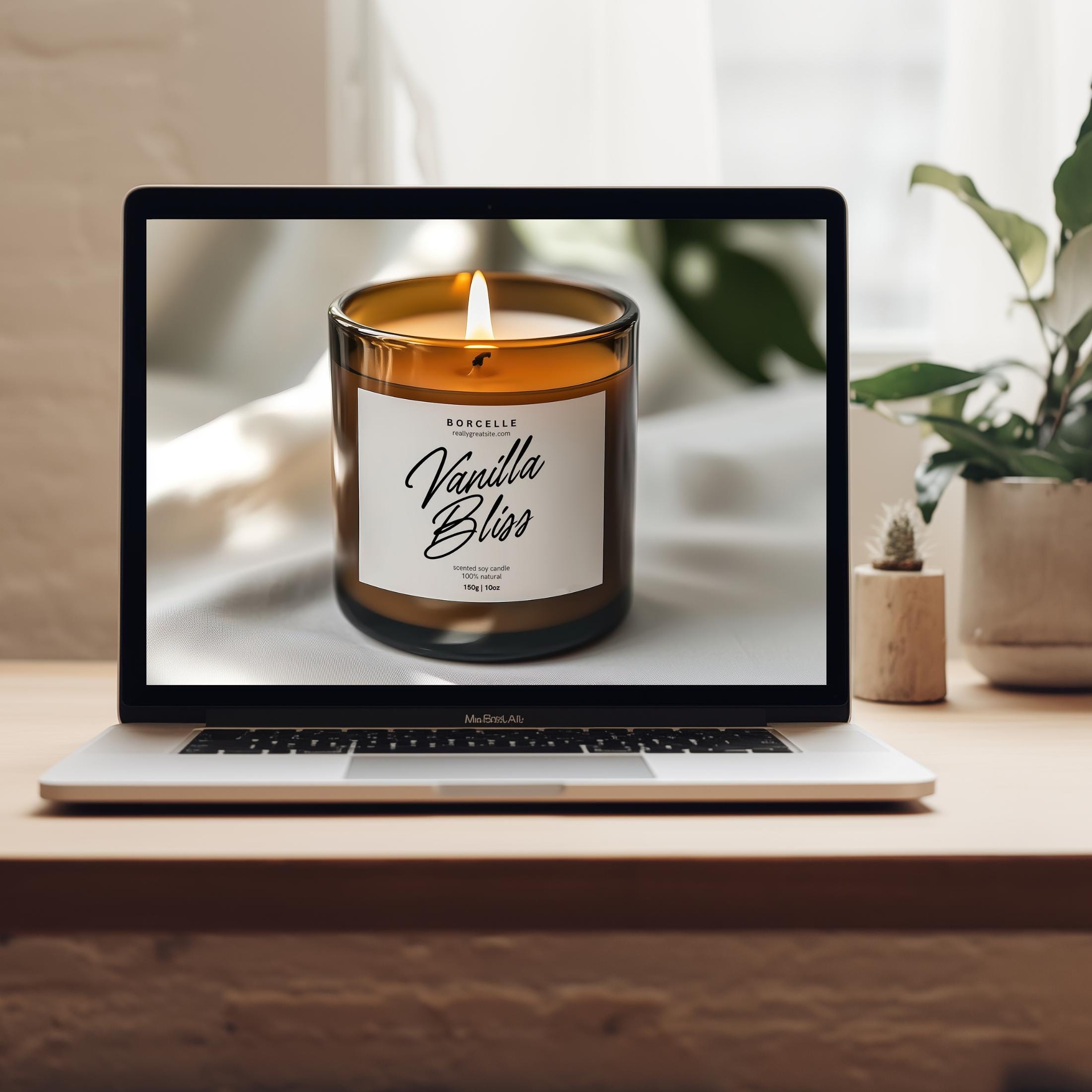 Editable Amber Glass Candle Mockup, Styled Soy Wax Candle Cylindrical ...